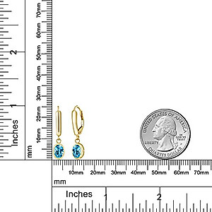 Gem Stone King 1.60 Ct Oval Swiss Blue Topaz 14K Yellow Gold Earrings