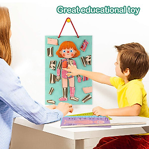 Human Body Puzzle for Kids Toddlers 90PCS Magnetic Boy Girl Anatomy Play Set Body Parts Organs Muscles Skeleton and Bones Wooden Puzzle Toys Aged 3+ Educational Learning Preschool Toys
