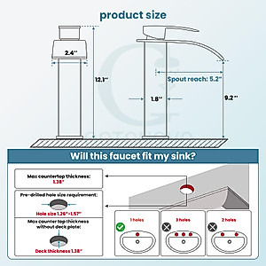 gotonovo Waterfall Tall Bathroom Faucet Single Handle Bathroom Faucets for Sink 1 Hole Stainless Steel Vessel Sink Faucet Modern Mixer Tap Wash Basin Faucet Without Pop Up Drain, Matte Black