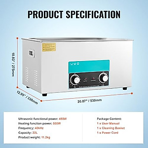 Mophorn 22L Ultrasonic Cleaner 304 Stainless Steel Professional Knob Control Ultrasonic Cleaners with HeaterTimer for Jewelry Watch Glasses Circuit Board Dentures Small Parts Dental Instrument