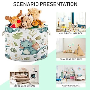 Storage Basket with Cotton Rope Handles Cute Dragon Large Laundry Basket Baby Blanket Basket Toy Clothes Organizer for Living Room, Laundry, Nursery