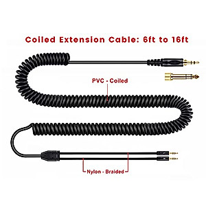 weishan HE400SE Coiled Audio Cable Replacement for Hifiman HE4XX, HE400i(New Edition) Headphones, Dual 3.5mm(1/8”) Aux Cord Extension Wire 6ft to 16ft