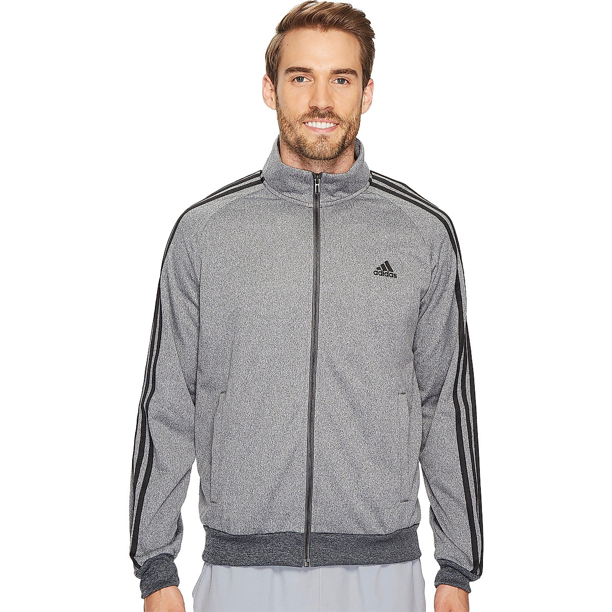 adidas Men's Essentials 3-Stripe Tricot Track Jacket, Dark Grey/Black, Medium