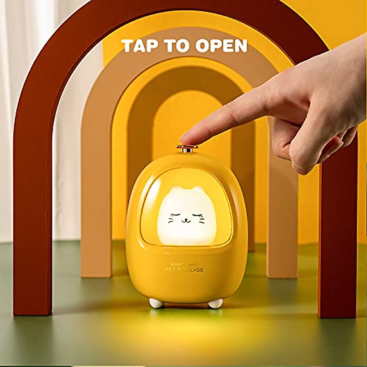 Smilodon Night Light Kids, Bedside Lamp for Children, Cute Toys for Kids, Children's Room Decoration, Kawaii Baby Night Light, Yellow Kitten, Portable, USB Rechargeable, Dimmable
