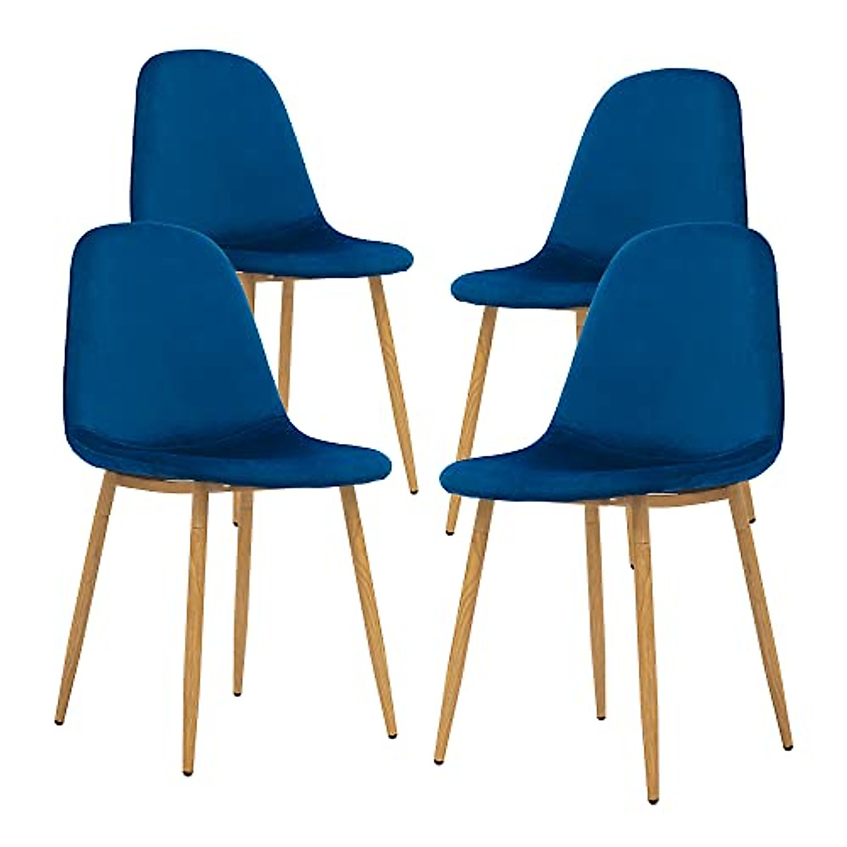 CangLong Dining Kitchen Velvet Cushion Seat, Upholstered Back and Metal Legs, Modern Mid Century Living Room Side Chairs, Set of 4, Blue