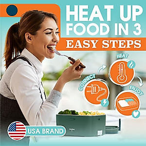 TRAVELISIMO Electric Lunch Box for Adults, 80W Heated Lunch Box 1.8L Stainless Steel Heated Lunchbox For Adults, 12/24/110V Self Heating Lunch Box for Car Truck Work, Lonchera Eléctrica Portátil