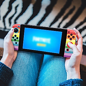 Gay Pride LGBT Rainbow Printed Protective Case Cover Compatible with Switch Game Console Controller with Holder Stand