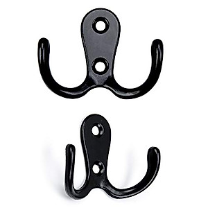 OUSHINAN 21 Pieces Double Prong Robe Hook Rustic Hooks Retro Cloth Hanger Coat Hanger Wall Mounted Hook with 42 Pieces Screws (Black Color)