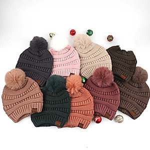 C.C Hatsandscarf Women's Snuggly Soft Yarn Beanie with Soft Faux Color Fur (HAT-7002) Black