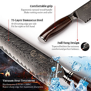 YARENH Knife Set with Magnetic Block 5 Piece, Professional Kitchen Knife Set, 73 Layers Damascus High Carbon Stainless Steel, Natural Sandalwood Handle, Sharp Chef Knife