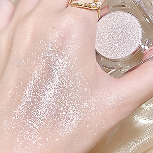 Erinde Shimmer Glitter Eyeshadow Palette, Korean Eye Glitter Makeup, Ultra-Blendable, Sparkle Silver Champagne Gold Eye Shadow, Single Shade Metallic Pigmented Color, 02#