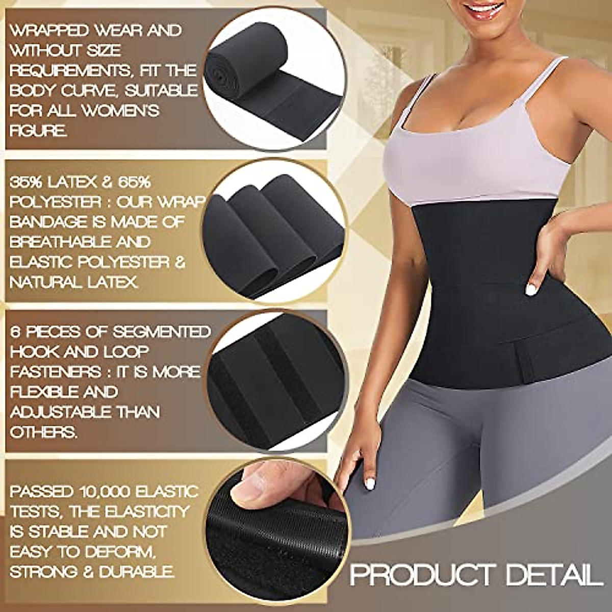 Waist Trainer for Women | Quick Snatch Me Up Bandage Wrap Lumbar Waist Support Belt - Adjustable Comfortable Lower Back Pain Relief Tight - Fitting Waist Waistband | Bonus Gift Breast Lift Tape Black