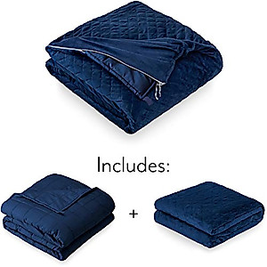 Bare Home 17lb (60" x 80") Weighted Blanket with Cover for Adults - All-Natural 100% Cotton - Improved Heavy Blanket with Premium Glass Beads (Dark Blue, 60"x80")