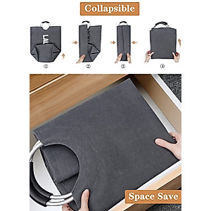 BlissTotes Large Laundry Basket Laundry Hamper Bag Washing Bin Clothes Bag Collapsible Tall With Handles Waterproof Travel Bathroom College Essentials Storage For College Dorm, Family (Grey, L)