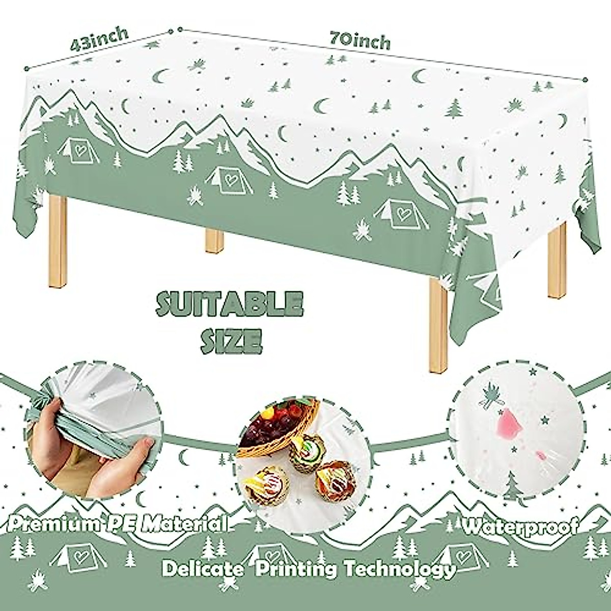 ssailue decor 3pcs Camp Bachelorette Party Disposable Tablecloth,Mountain Camp Bachelorette,Weekend in The Woods for Girls Bridal Shower Wedding Engagement Party Decorations