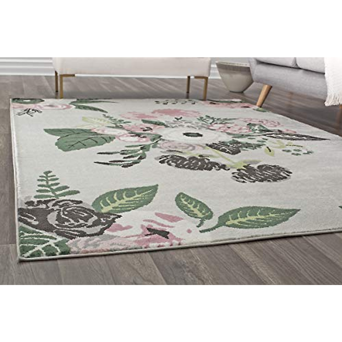 Rugs America Hanna VA40C Rose Garden Gray Floral Transitional Area Rug, 5'x7'