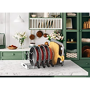 Simple Houseware 10 Compartments Expandable Pan Organizer, White, Plastic, Metal, 12"-22"L x 9.5"W x 8.5"H