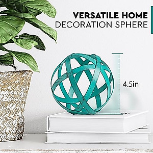 Everydecor Metal Decorative Sphere for Home Decor - Distressed Teal 4,5" x 4,5" and Black & Gold 7"x 7" Bundle