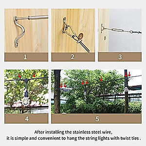 YQL Outdoor String Lights Hanging Kit,Globe String Lights Suspension Kit,164ft Black Vinyl-Coated 304 Stainless Steel Cable,String Light Guide Wire,Hook & Eye Turnbuckle Wire Rope Tension