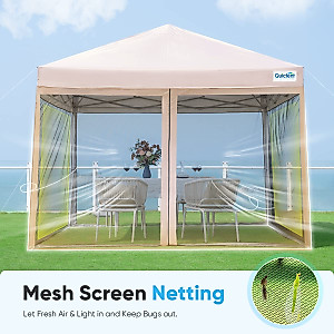 Quictent 8'x8’ Pop up Screened Canopy Tent with Mosquito Netting, Portable Easy up Outdoor Screen House Shelter for Patio, Camping and Picnic, Includes Wheeled Carry Bag (Tan)