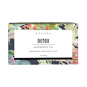 Sakara Detox Tea, 20 Bags - Herbal Tea with Rose Petals, Lemon Peel, Lemongrass, Orange Peel, & Rooibos, Organic Tea Bags for Digestive Health, Caffeine Free Tea, Digestive Tea
