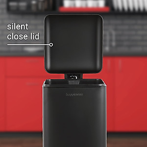 happimess HPM1007B Betty Retro 8-Gallon Step-Open Trash Can with Soft-Close Lid, Fingerprint Resistant, Modern, Minimalistic for Home, Kitchen, Laundry Room, Office, Bedroom, Bathroom, Black