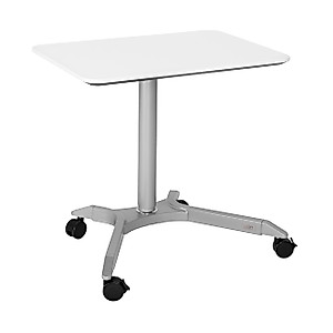 Seville Classics Airlift Height Adjustable Pneumatic Laptop Sit Stand Desk Mobile Rolling Cart Computer Workstation for Home Office, Classroom, 28" XL Desktop (New Model), White