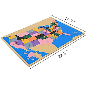 Montessori USA Map Puzzle for Kids with Labeled USA Control Map - Montessori Preschool Geography Toys & Gifts for Boys & Girls Ages 3-5-7 and Up - Wooden United States Puzzle Map for Kids