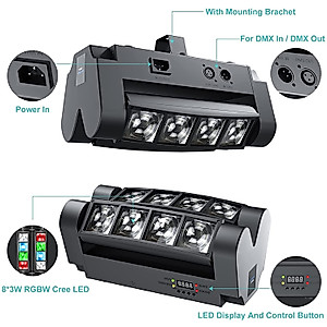 Seven Stars Moving Head DJ Light, 8 Beams Spider LED Stage Light, Master-Slave/DMX/Sound/Auto Control Modes, RGBW 4 in 1 Spotlighting for Wedding, Karaoke, Disco, Light Show and Events (2 Pack)