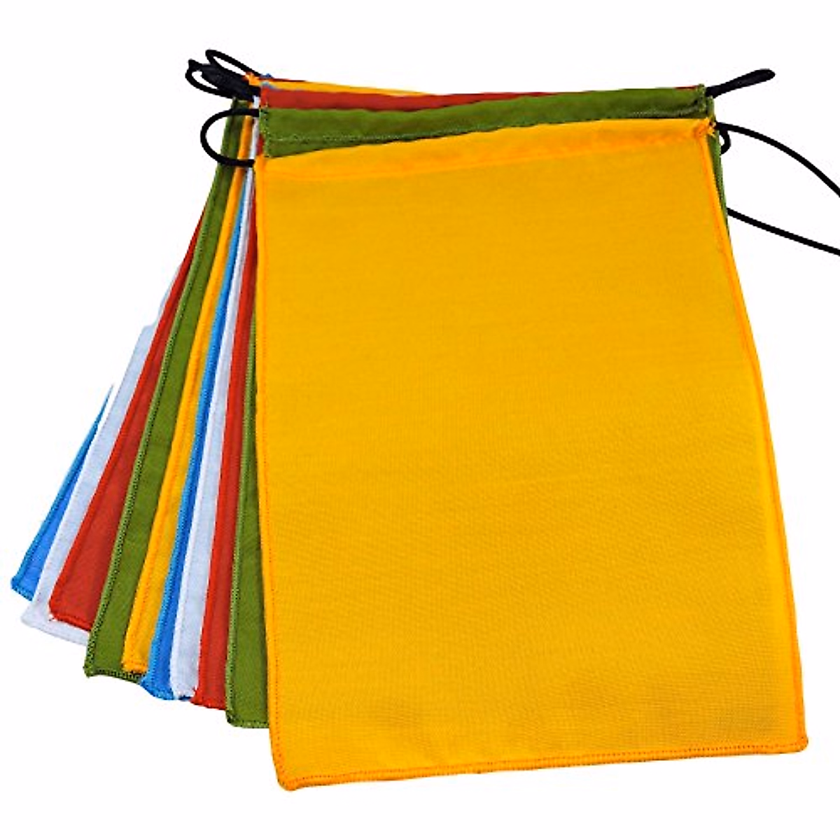 Blank prayer flags set of 10 flags surged edge. five Tibetan traditional colors which are Yellow, green, red, white and blue. Each color represents an element.