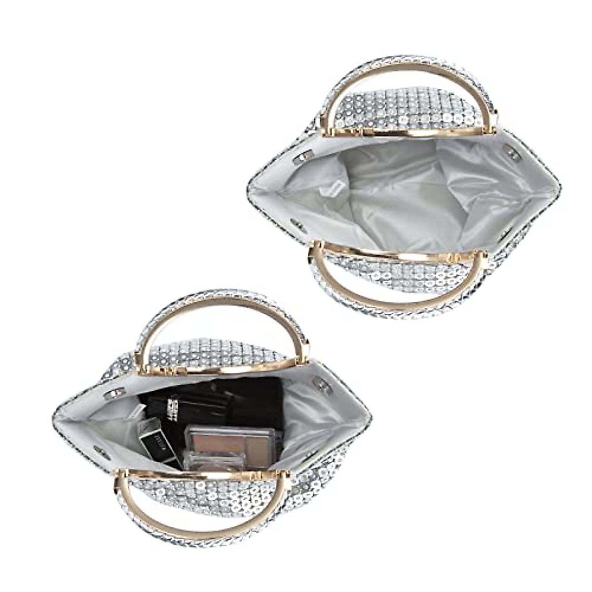 GripIt Designer Handbags Sequin Tote Bag with Rhinestone Wristlet Sparkly Purse Crystal Bag for Women Trendy Formal Evening Bag,Silver