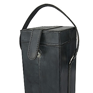 Deco 79 Leather Handmade Single Bottle Wine Holder with Carrying Handle, 5" x 5" x 15", Blue