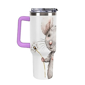 LLUTSNTH 40 Oz Vacuum Tumbler with Violet Handle Leakproof Insulated Tumbler Holding Dandelion Stainless Steel Travel Mug with Lid And Straw Coffee Cup Cute Water Bottles Cup Holder Friendly