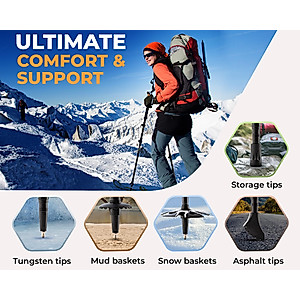 Foxelli Folding Trekking Poles – 2-pc Ultra Compact Hiking Poles for Men & Women, Lightweight Strong Aluminum 7075 Collapsible Foldable Walking Sticks with Flip Locks, 4 Season All Terrain Accessories