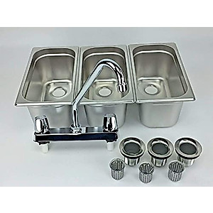 Concession Sink 3 Compartment Portable Stand Food Truck Trailer 3 Small w/Faucet