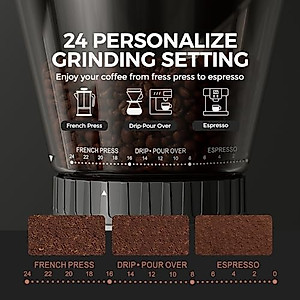 Burr Coffee Grinder Electric,Touchscreen Coffee Grinder,24 Grinding Settings Electric Coffee Bean Grinder with Timer Setting for Espresso/Drip