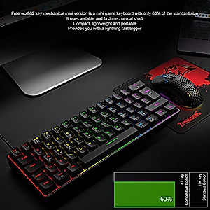 Qksky Mechanical Gaming Keyboard Green/Red Switch 62 Keys USB Wired Gaming Keyboard with 18 RGB Lights Effect Desktop PC Gamer Green switches