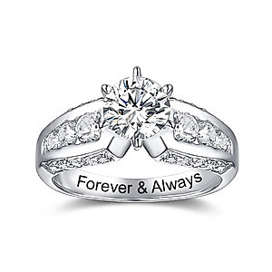 Getname Necklace Sterling Silver Promise Ring Engagement Ring for Women - Custom Engraving Wedding Ring Personalized Gemstone Diamond Ring - Bridal Ring Gift for Her