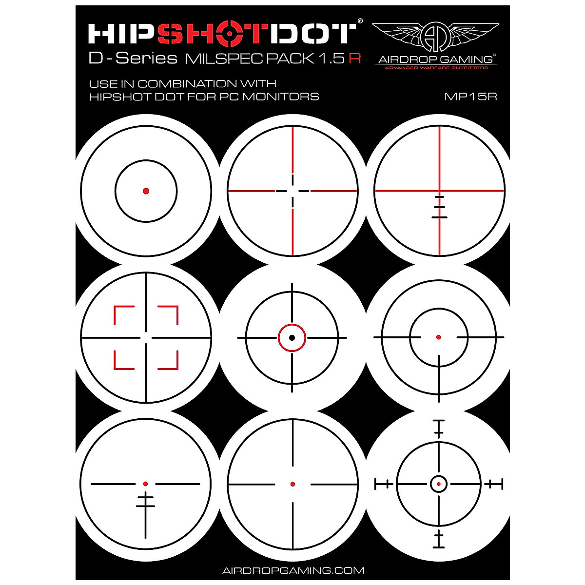 HipShotDot D-Series Milspec Pack - Reusable Transparent Aim Sight Assist TV Decals - Gaming Television or Monitor Decal for FPS Video Games Compatible with PC, Xbox & Playstation (1.5 Red)