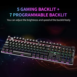 NINGMEI GK32 Mechanical Gaming Keyboard, USB Wired Programmable Keyboard Customizable Backlit RGB LED, 108 Keys Programmable Macro Functionality Anti-ghosting Mechanical Cushioned for PC MacBook pro