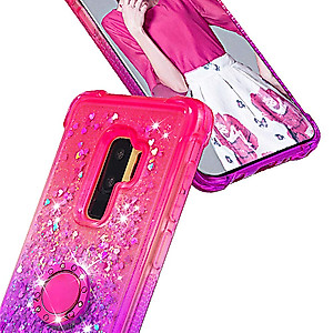 ONV Silicone Case Compatible with Samsung Galaxy S9 Plus - with Metal Ring Shinny Phone Case with Flow Sand Kickstand Bumper Anti-Drop Soft Shell for Samsung Galaxy S9 Plus Cover TPU [JB] - P&P