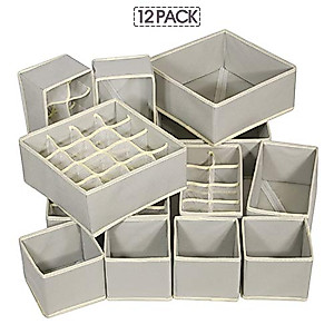 TENABORT 12 Pack Foldable Drawer Organizer Dividers Cloth Storage Box Closet Dresser Organizer Cube Fabric Containers Basket Bins for Underwear Bras Socks Panties Lingeries Nursery Baby Clothes Gray