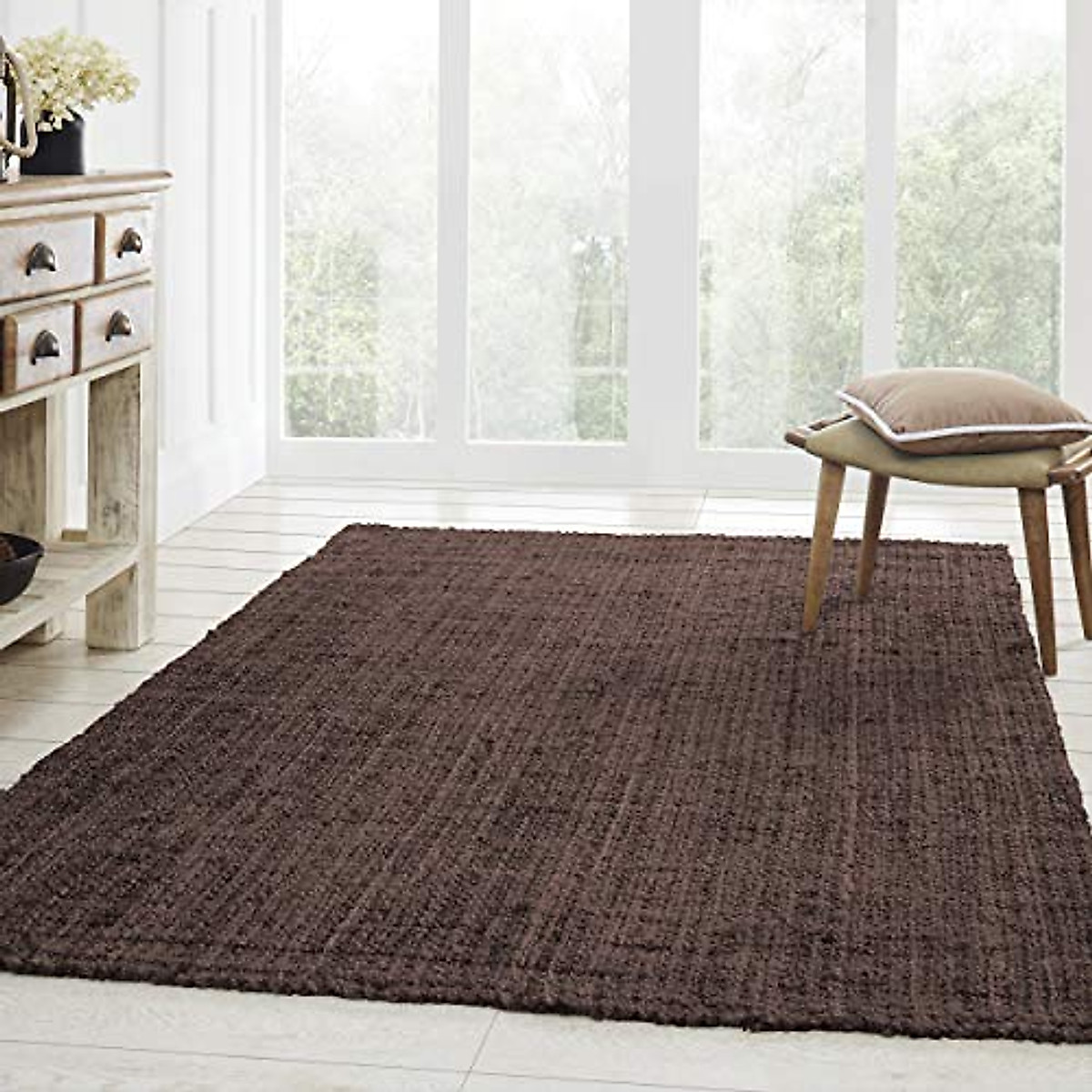 Superior Indoor Braided Jute Small Area Rug, Modern Aesthetic Home Decor for Entryway, Living Room, Dining, Bedroom, Office, Nursery, Kitchen, Soft Reversible Rugs, Kula Collection, Chocolate, 5'x8'