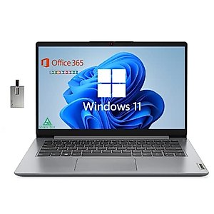 Lenovo 2022 Ideapad 1i 14.0" HD Laptop, Intel Pentium Silver N5030 Processor, 4GB RAM, 128GB SSD, Intel HD Graphics, HD Webcam, Gray, Win 11 S, 1 Year Office 365, 32GB SnowBell USB Card