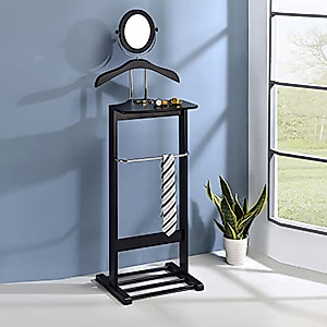Kings Brand Furniture - Millett Wood Wardrobe Suit Valet Stand, Clothes Rack, Contour Hanger, Trouser Shoe Rack - Black/Chrome