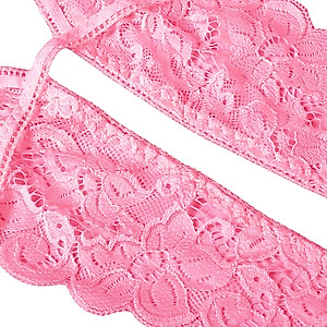 Donnalla Lingerie for Women Deep V Lace Teddy One Piece Lingerie Bodysuit Babydoll Teddy Underwear Pink S