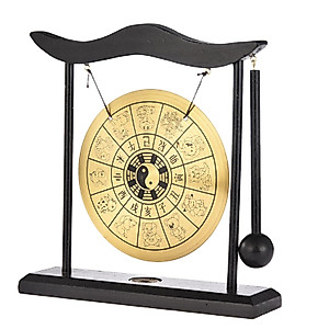 Xiaoling Zen Chinese Table Gong - Zen Art Brass Feng Shui Desktop Gong, Mini Percussion Desk Gong with Mallet, Wind Chime Percussion Instruments, for Home Decor Housewarming Gift