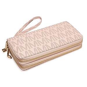 MARCO M KELLY Zipper Wallet for Women Long Faux Leather Purse Credit Card Holder Wrislet Ladies Zip Around Clutch Organizer