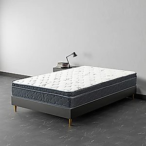 Mayton Queen Zero Pressure Quilted EuroTop 12" Hybrid Mattress with Pocket Spring for Medium Firm Comfort and Strong Edge Support, Black