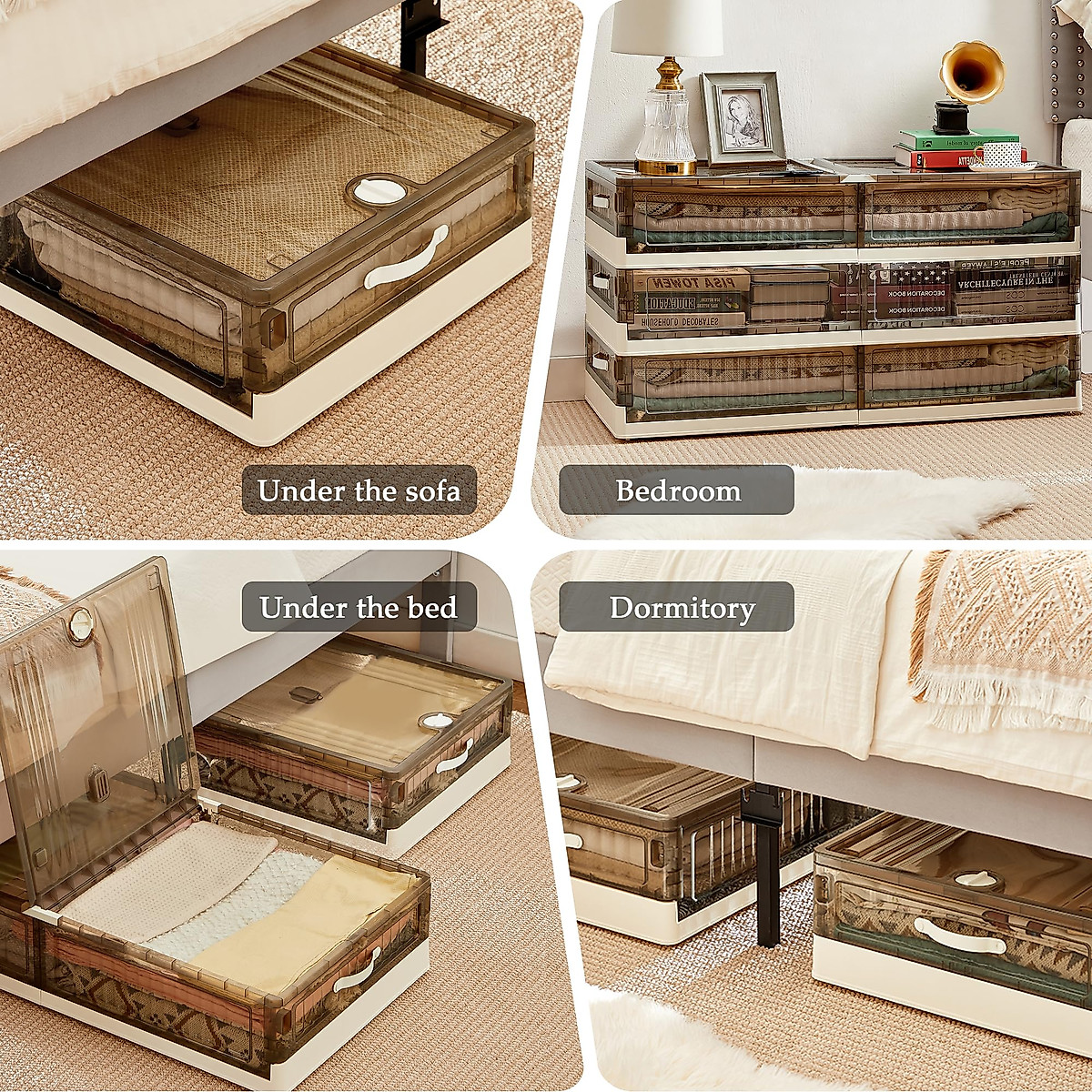 VECELO Under Bed Storage with Wheels, 26.5Gal Stackable Under Bed Storage Containers, Underbed Storage Containers with Lids, Plastic Foldable Folding Box for Clothes Shoes